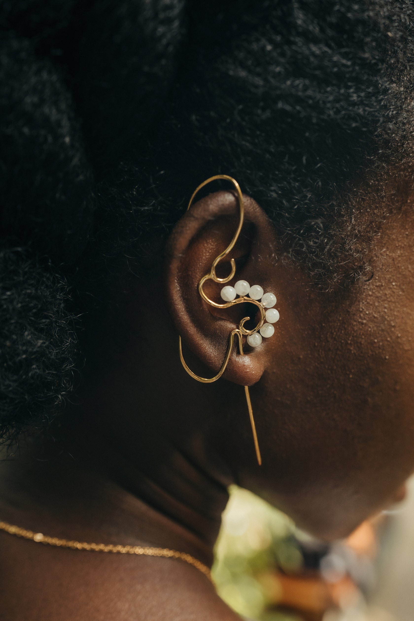 Oralie earcuff- gold plated art nouveau single earring with moonstones – Bianca Maria Bolum Art ...